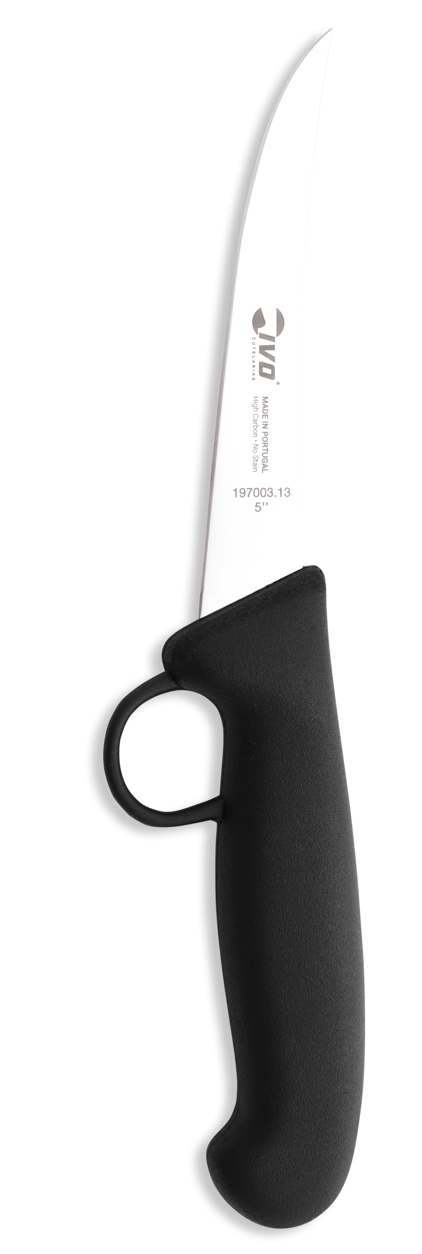 IVO SafetyGrip 5" Black Semi-Flex Curved Boning Knife with Finger Guar ...