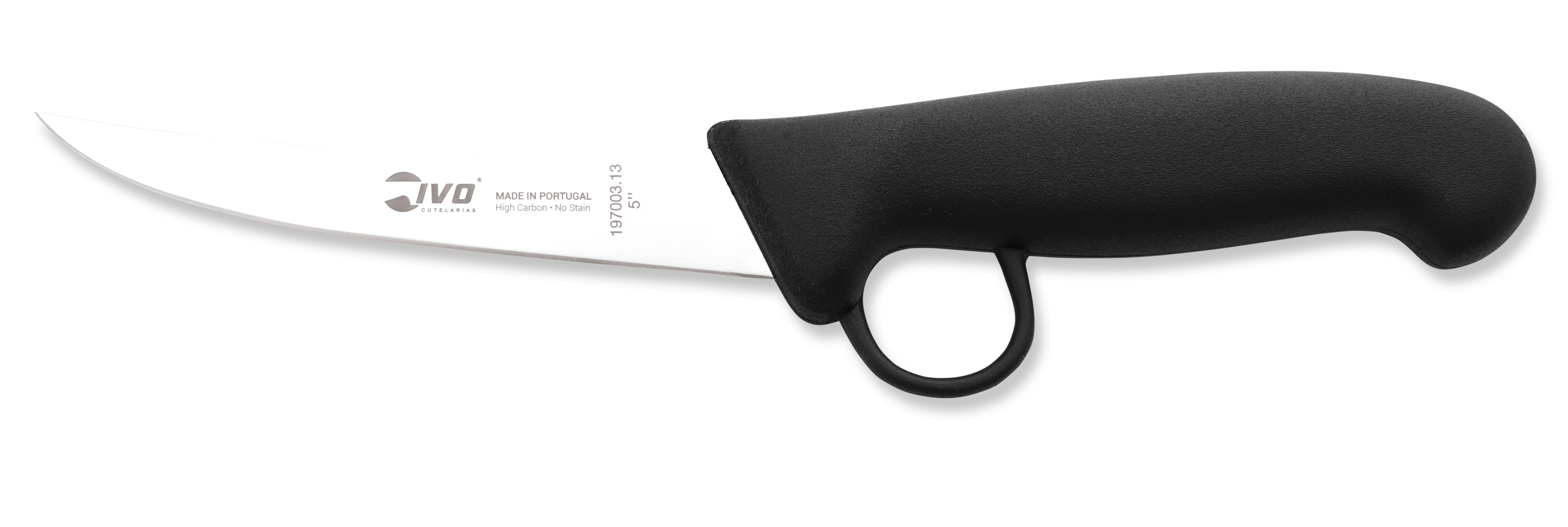IVO® SafetyGrip 5" Black Semi-Flex Curved Boning Knife with Finger Gua ...